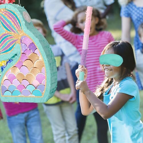 Mermaid Tail Pinata - Mermaid Pinata with Blindfold and Bat for Girls ...