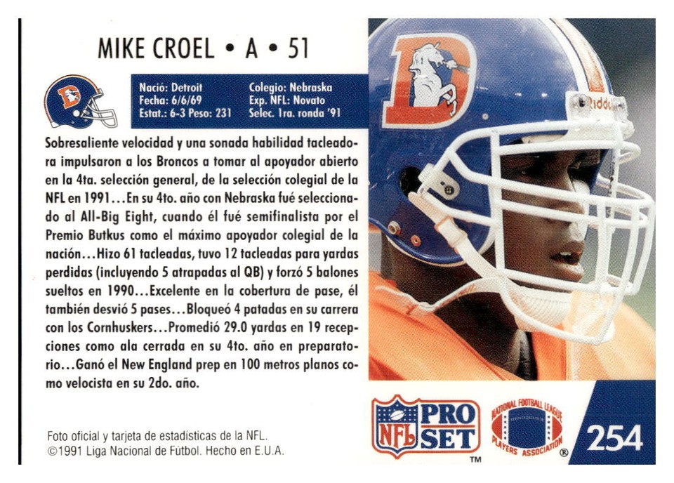 MIKE CROEL 1991 Pro Set Spanish #254 Denver Broncos Rookie RC | eBay