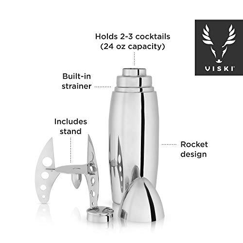 Viski Rocket Cocktail Shaker Set Stainless Steel Cobbler Shaker With ...