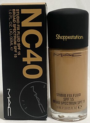 MAC Studio Fix Fluid Foundation SPF15 Shade NC40 Medium Beige Golden ...