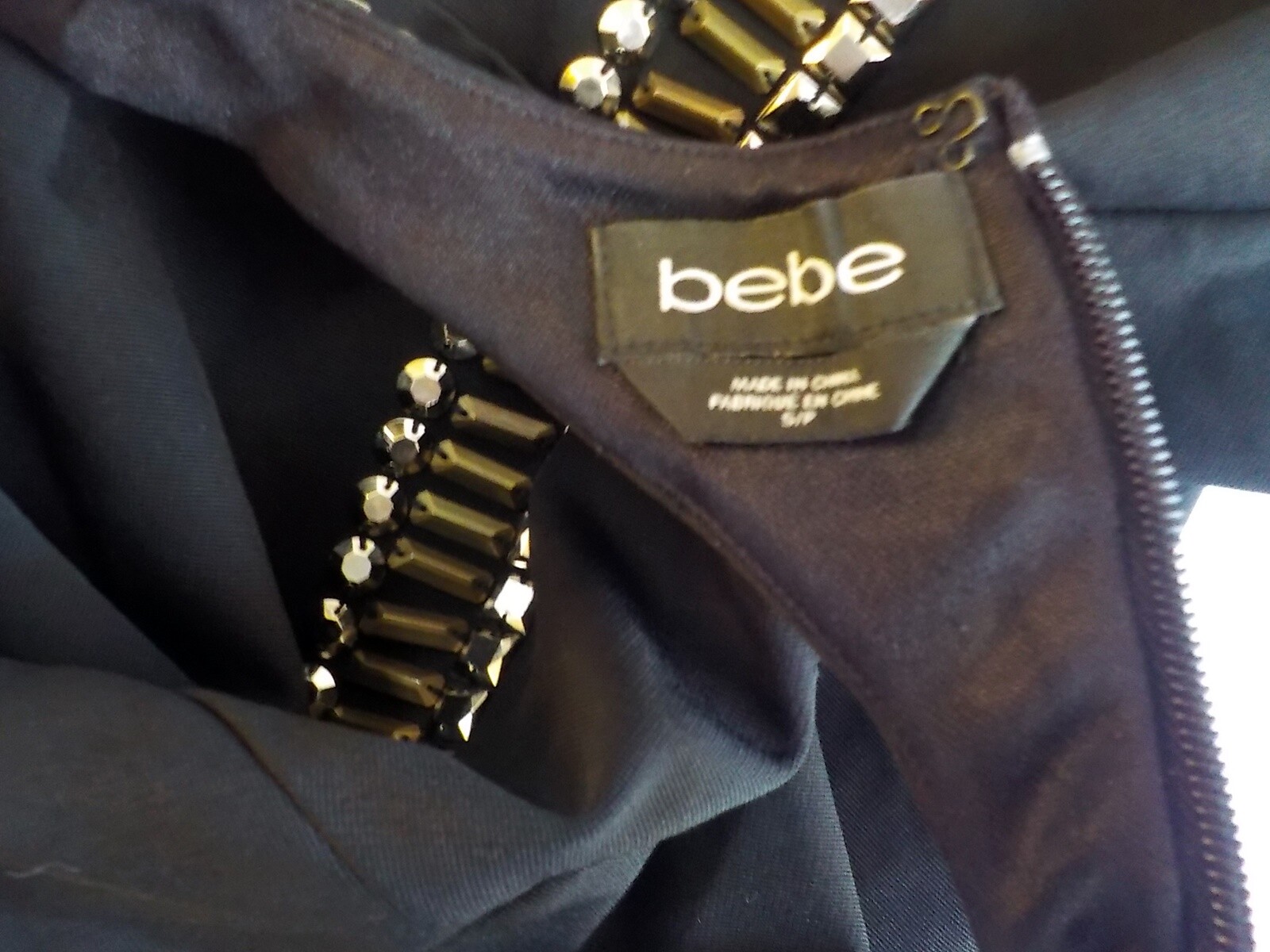 BEBE Black Metal Look Embellished Shorts Romper SZ SM… - Gem