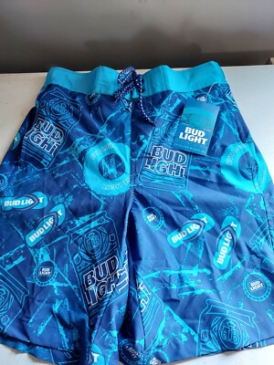 Bud Light Swim Trunks Men's Small Blue All Over Print Mesh Lining ...