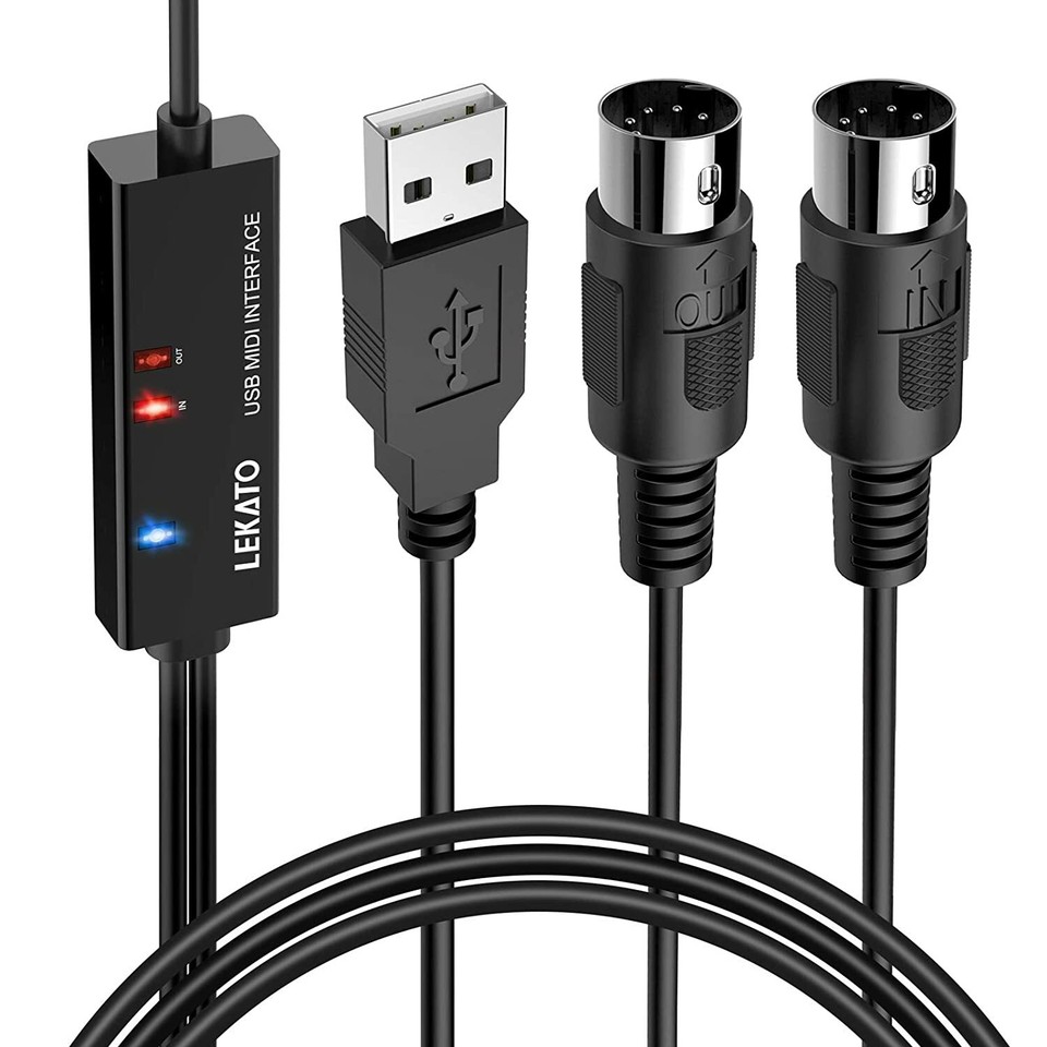 LEKATO USB MIDI Cable, MIDI to USB Cable 6.5Ft with Input & Output ...