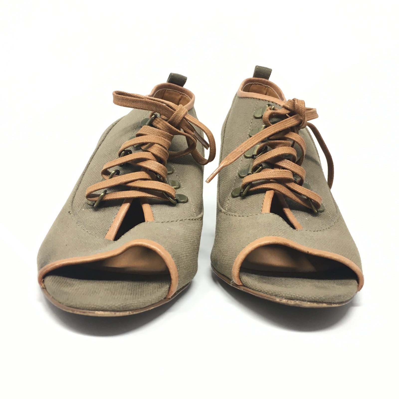 Women's J Crew Italy Lace Up Clogs Booties Shoes Size 8.5 Brown Fabric ...