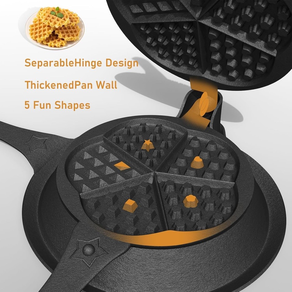 Cast Iron Waffle Maker with Low Base, Retro Waffle Iron with Five ...