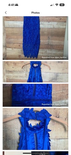 Nwt Revolve Bardot Blue Lace Halter Midi Dress small 6 | eBay