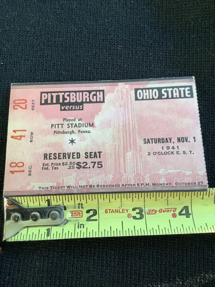 Vintage college football ticket Ohio State buckeyes Pittsburgh Pitt ...