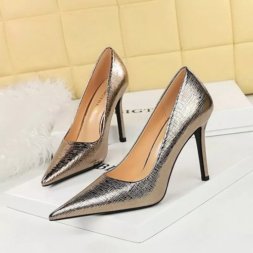 Éscarpins Chaussures Femme Talon 10 CM Gris Poli Élégant Cuir ...