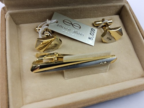 Enrico Alloni Gold & Silver Tie Bar Clip and Cufflink Set | eBay