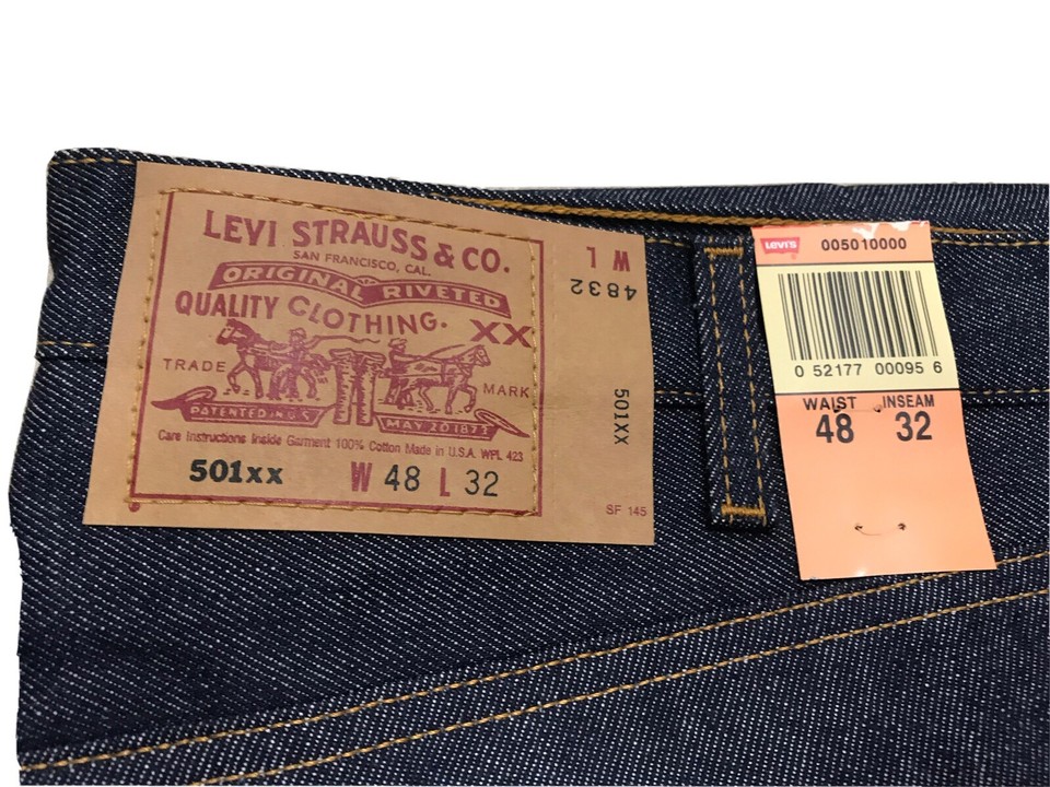 NWT Levis 501 Shrink to Fit Made in USA Original Rigid Blue #0000 Size ...