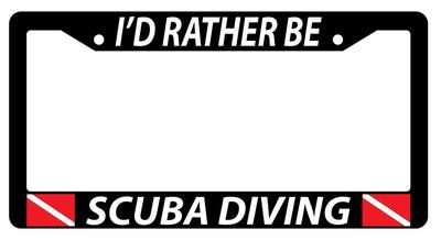 Black License Plate Frame I'D RATHER BE SCUBA DIVING w/FLAGS Auto ...