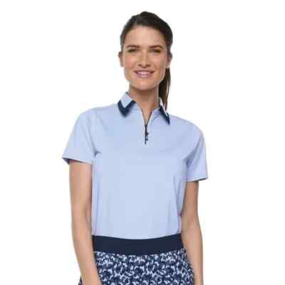 NWT Ladies BELYN KEY Ice Blue & Navy Birdie Cap Sleeve Golf Shirt Size ...