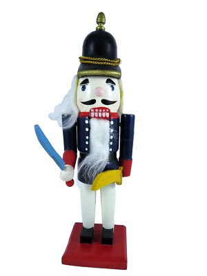 Wooden Nutcracker Soldier Holding 2 Swords 13.75 In Red White Blue Hand ...
