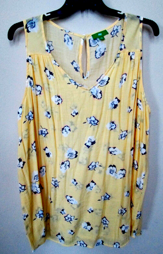 DIP Women Size 2X Sleeveless Yellow Floral Tank Top Semi-Transparent 1/ ...