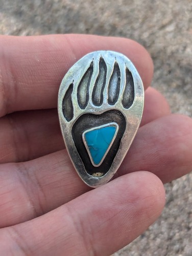 Vtg Native American Sterling Silver Turquoise Large Bear Paw Claw Ring ...