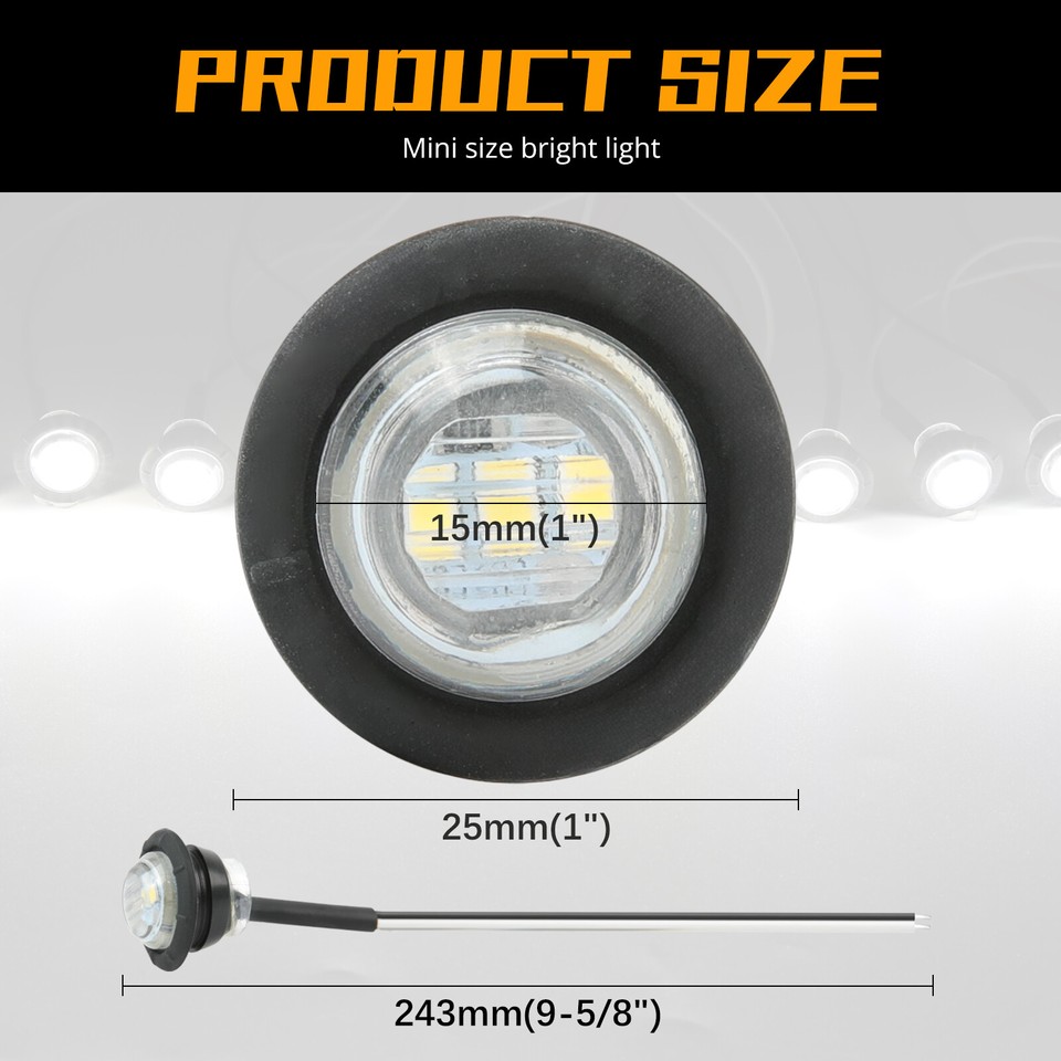10PCS 3/4"LED Round Bullet Side Marker Lights Chicken Lights White For ...