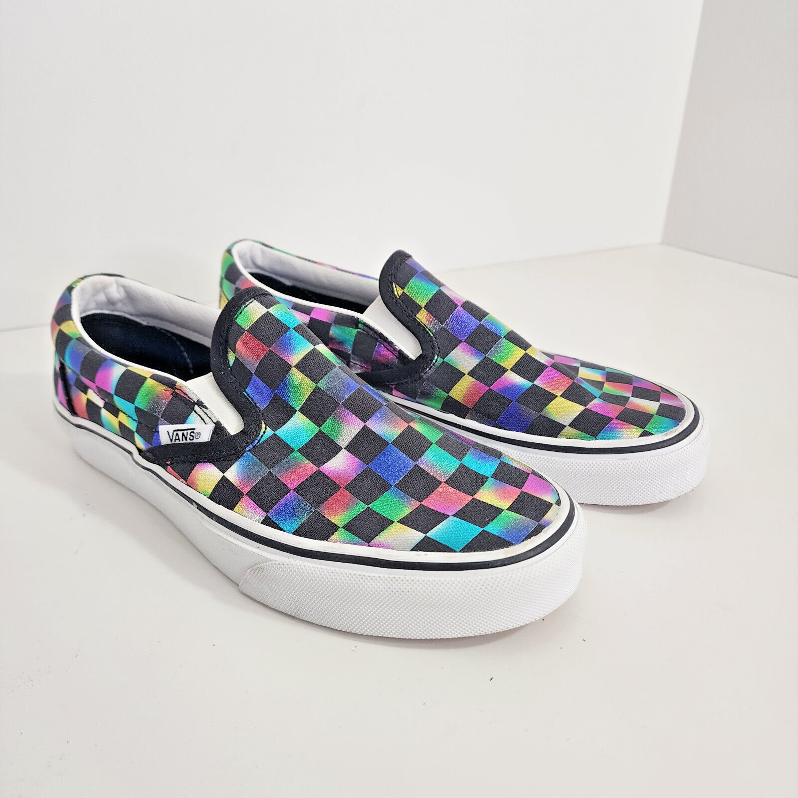Vans Asher Iridescent Rainbow Checkerboard Slip On Sn… - Gem