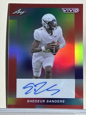 SHEDEUR SANDERS 24’ Leaf Vivid RARE RED Prismatic ROOKIE AUTO 7/8 ...