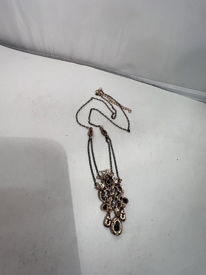 Beautiful Drippy Multi-Colored Rhinestone Black Gold Chain Necklace | eBay