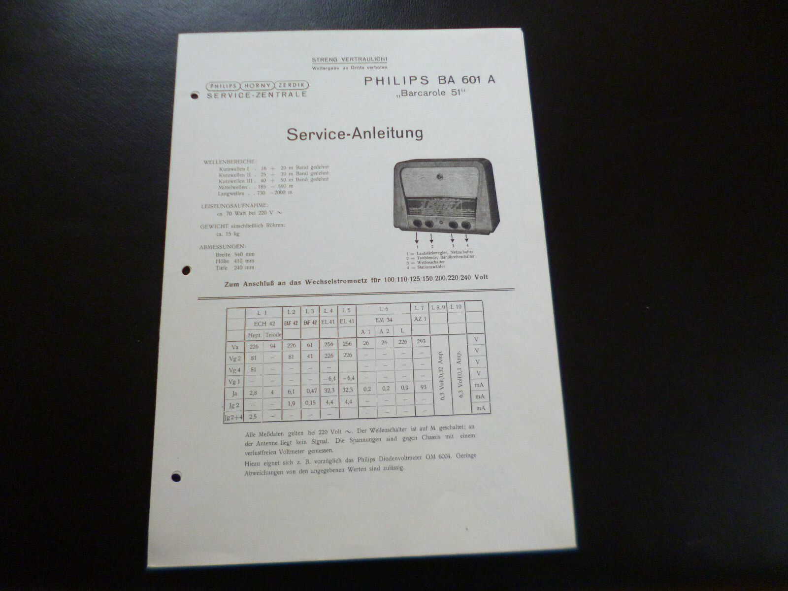 Original Service Manual Schaltplan Philips BA 601 A Barcarole 51 | eBay