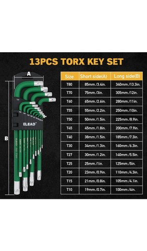 ELEAD Jumbo Torx Key Wrench Set | 13-Piece Durable S2 Star Keys | L ...