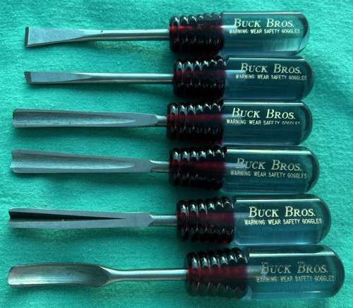 Vtg Buck Bros 6 Tool PC WOOD CARVING SET Gouge Skewed V-Shape Bent ...