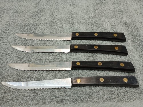 UTICA Super Edge Stainless Steel Steak Knife USA Black Handle Set Of 4 ...