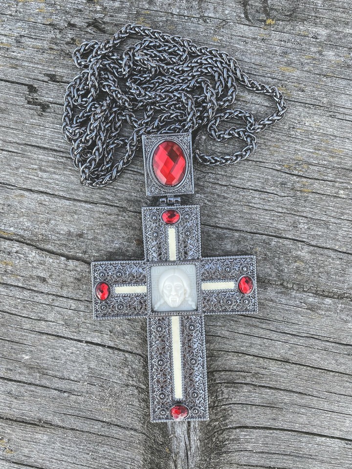 Ox Silver Pectoral Cross Red Crystallized Glass Priest Bishop Clergy ...