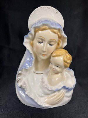 Vintage Lego Japan Virgin Mary and Baby Jesus Ceramic Religious Planter ...