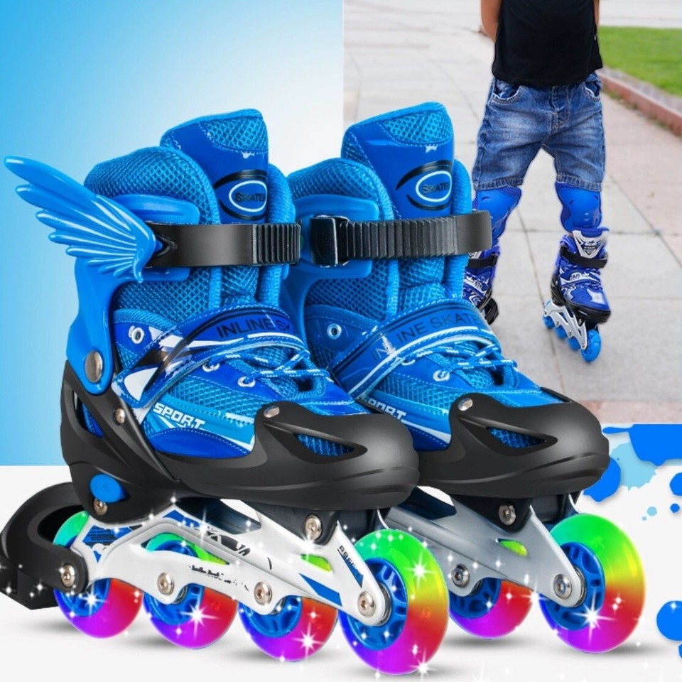 New Blue Roller Blade Skates Adjustable Women Youth US 5 To 7 W/ Wings ...