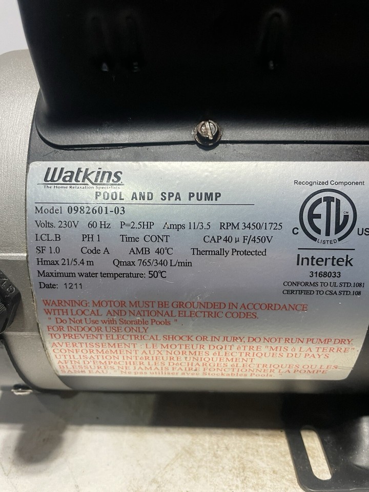 Original Watkins Wavemaster 9200 Jet Pump (rebuilt) 2.5 HP 230v Hot ...