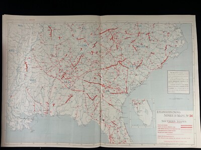 1891 Antique Color Railroad Map Southern States | eBay