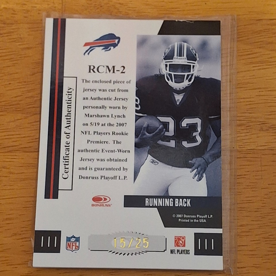 Marshawn Lynch 2007 Donruss Threads Rookie Collection 4 CLR PATCH /25 # ...