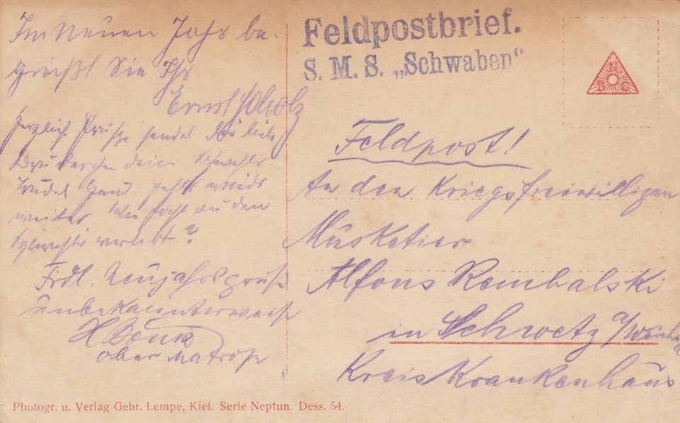 AK Panzerkreuzer S.M.S. Friedrich Carl, Fotokarte mit Feldpostbrief ...