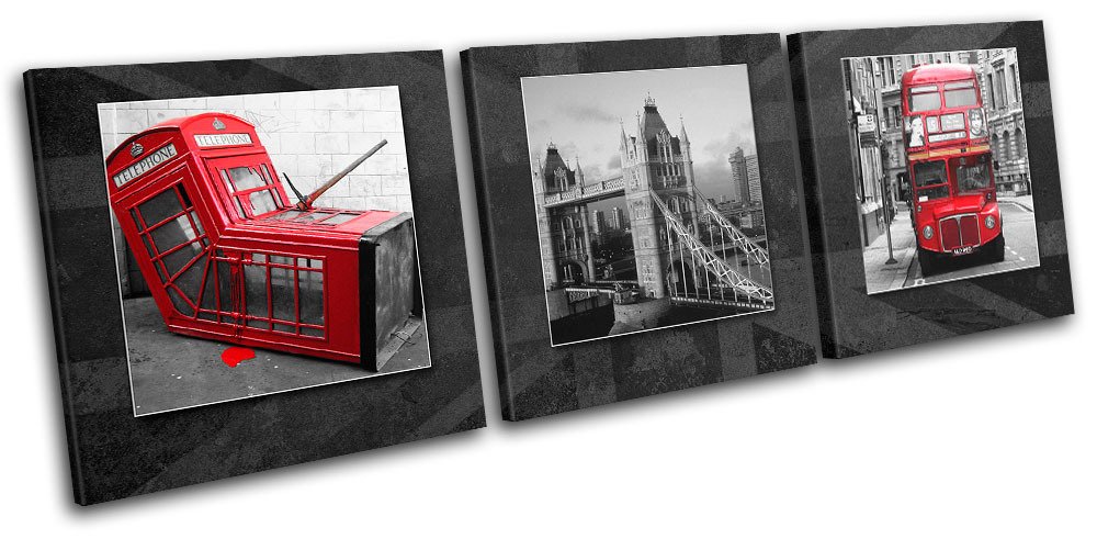 London Red Bus Phonebox Flag City CANVAS WALL ART Picture Print VA | eBay