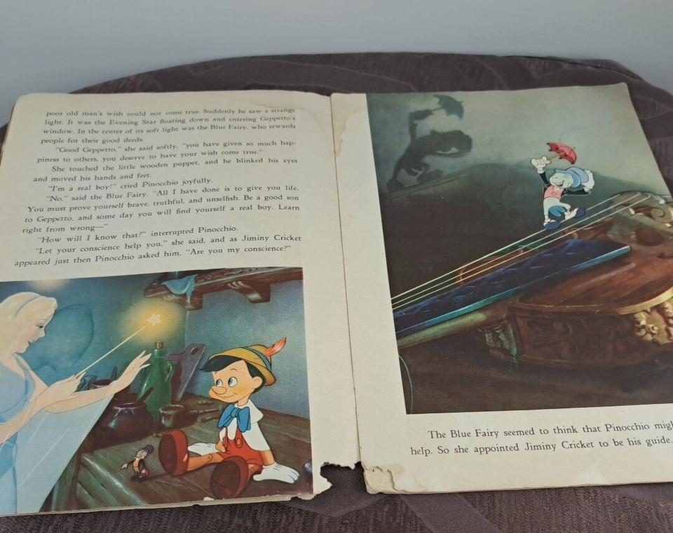 1940 Walt Disney's PINOCCHIO Large Format Movie Adaptation Storybook ...