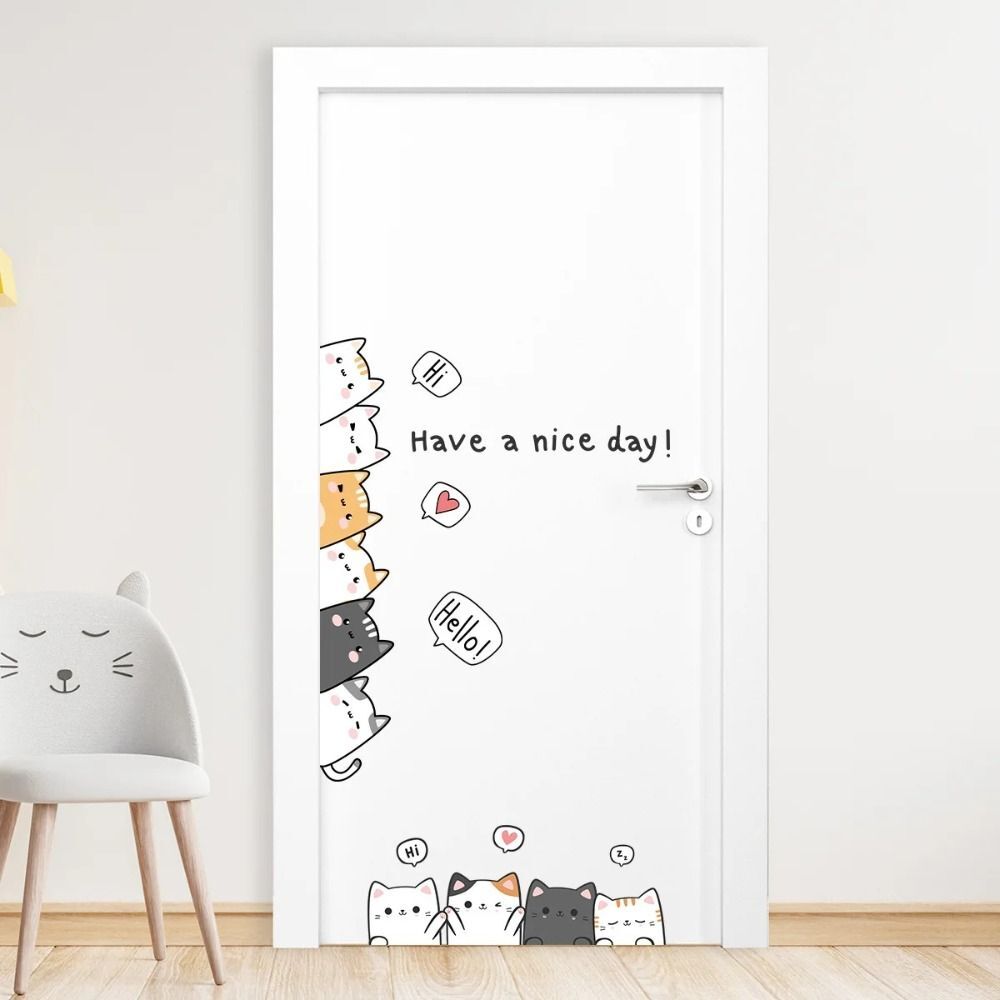 Self Adhesive Nursery Stickers Cute Door Sticker Cat Wall Stickers ...