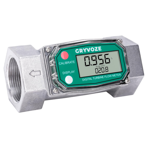 1.5 Inch Digital Turbine Flow Meter, 10.5-74 GPM Inline NPT Thread Fuel ...