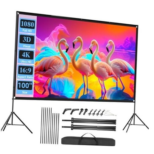 Outdoor Projector Screen with Stand, 100 inch 100 inch projector screen ...