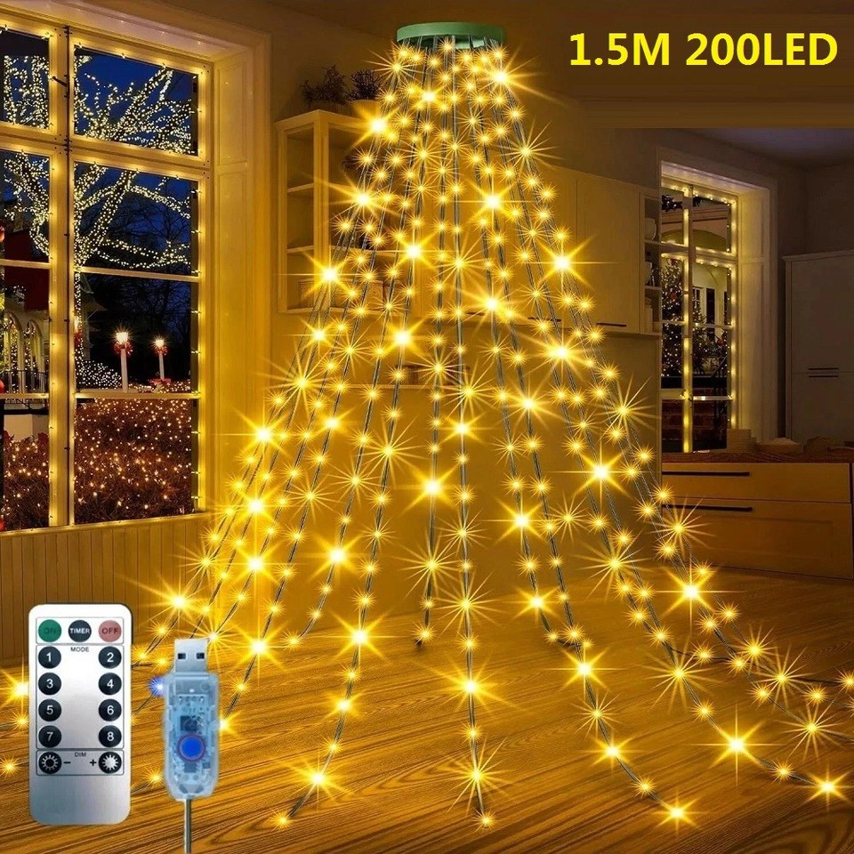 100-280LED Christmas Tree Waterfall String Lights Indoor Outdoor Xmas ...