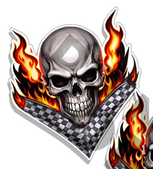 Racing Skull Checkered Flag Tattoo Art Metal Rock Punk Decal Rat Rod ...