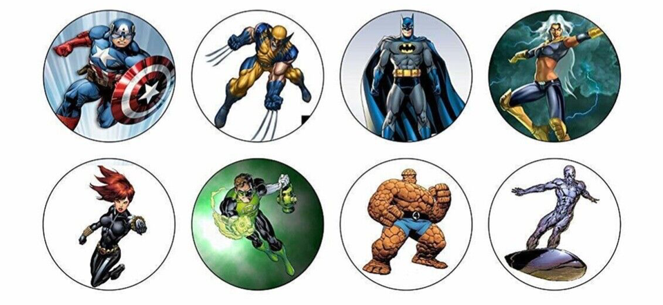 Cake Toppers Marvel Superheroes Characters 24 Pre-Cut Round Edible ...