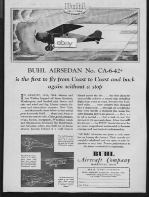 BUHL AIRCRAFT COMPANY AIRSEDAN AIRLINER & MAILPLANE COAST TO COAST 1930 ...