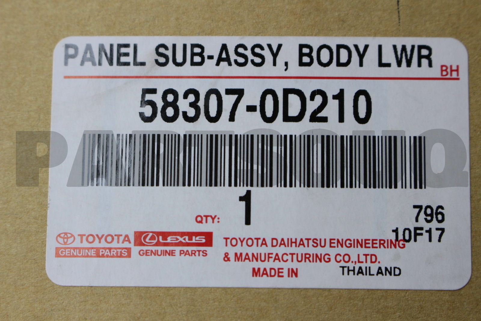 583070D210 Genuine Toyota PANEL SUB-ASSY, BODY LOWER BACK 58307-0D210 ...