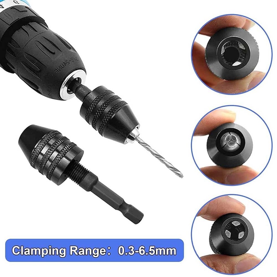 1/4" Keyless Chuck Conversion Hex Shank Drill Adapter Bit Quick Change ...