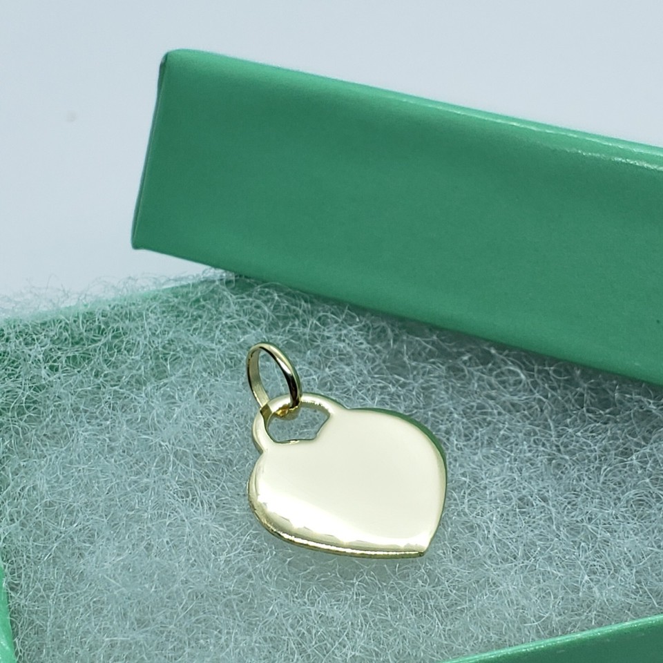14K Gold Plain Simple Heart Pendant Disc Pendant Charm 13.5mmX16mm / 1 ...