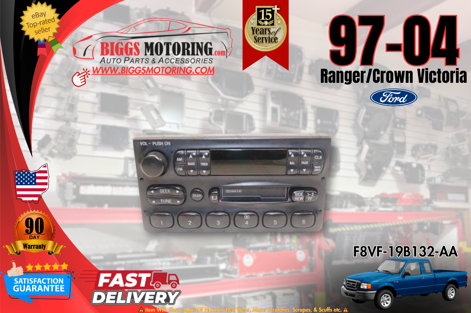 1997-2004 Ford Ranger Crown Victoria Radio Stereo Cassette Player F8VF ...