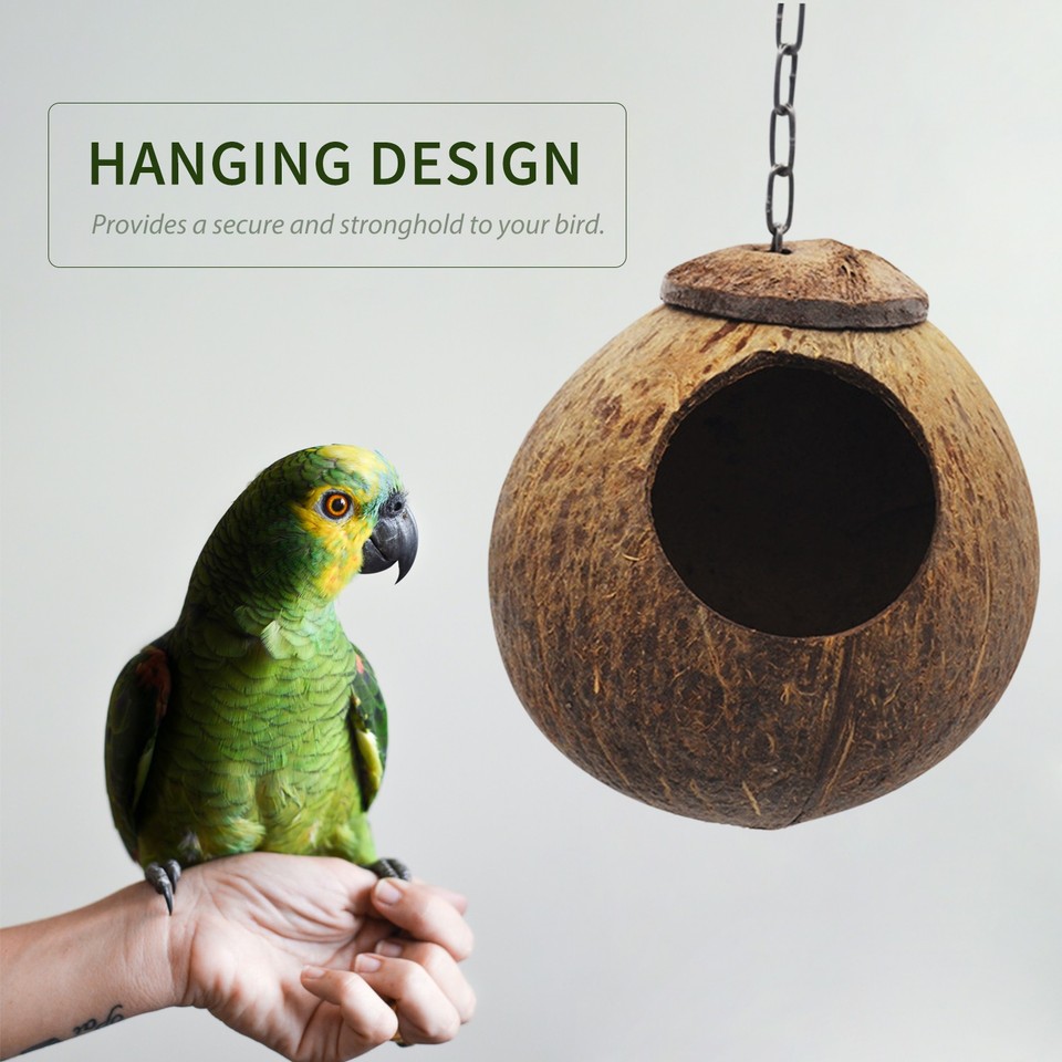 Hanging Coconut Shell Bird Hut - Weatherproof Nesting House with Loop ...