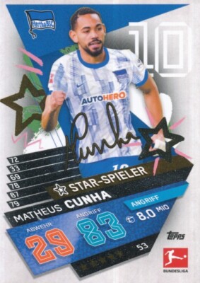 053 HERTHA BSC - MATHEUS CUNHA - BRAZIL CARD TOPPS BUNDESLIGA 2022 | eBay