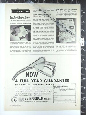 1961 McDonald safe-t-matic PL 238 Gas Gasoline pump nozzle ...